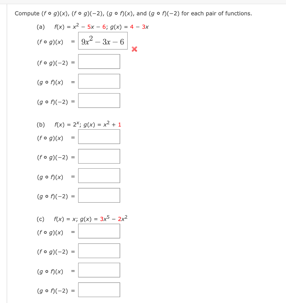 Solved Compute (fog)(x), (fog)(-2), (gof)(x), and (gof)(-2) | Chegg.com