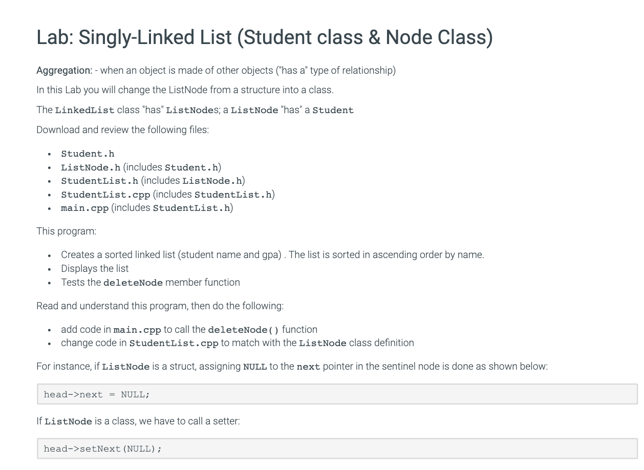 Please finish following C++ code Student.h #ifndef | Chegg.com