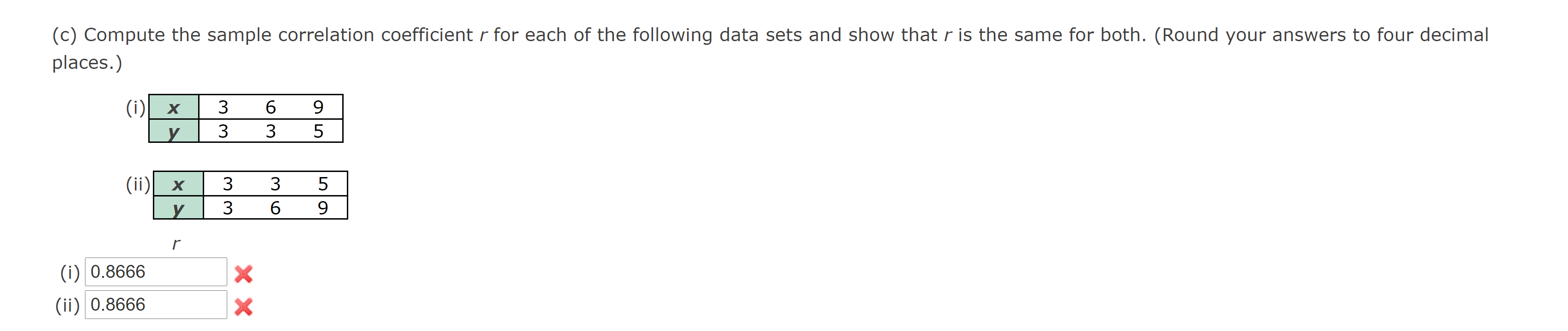 Solved (c) Compute the sample correlation coefficient r for | Chegg.com
