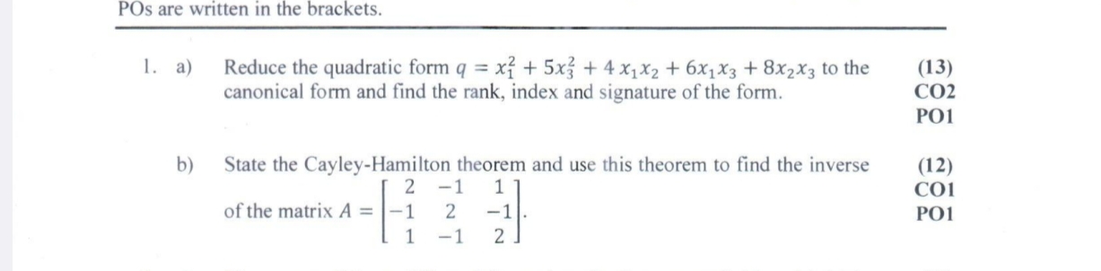 Solved 1. a) Reduce the quadratic form | Chegg.com