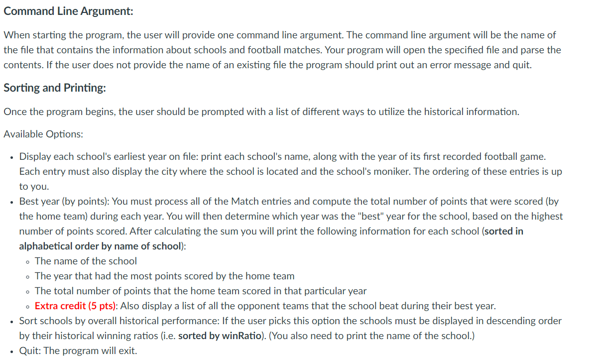 Solved Command Line Argument: When starting the program, the | Chegg.com