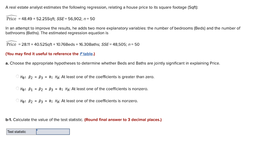 Solved A real estate analyst estimates the following | Chegg.com