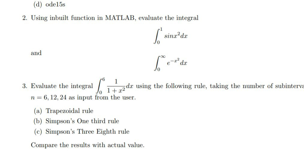 Solved (d) ode15s 2. Using inbuilt function in MATLAB, | Chegg.com
