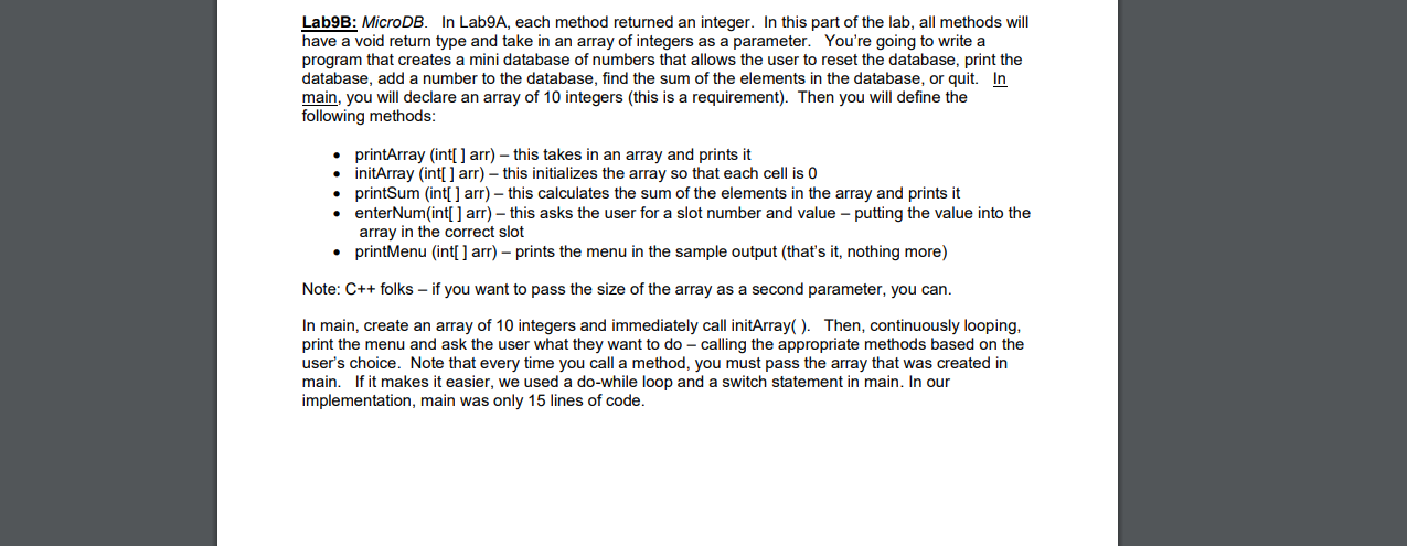 Solved Lab9B: MicroDB. In Lab9A, each method returned an | Chegg.com