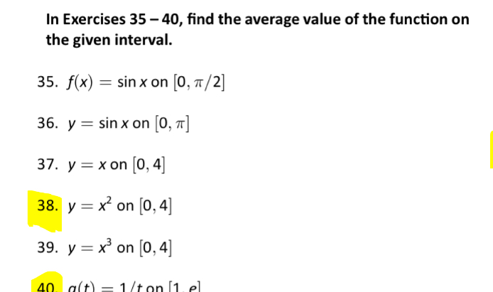 Solved In Exercises 35-40, ﻿find the average value of the | Chegg.com
