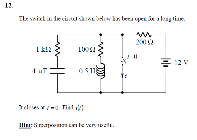 Solved The switch in the circuit shown below has been open | Chegg.com