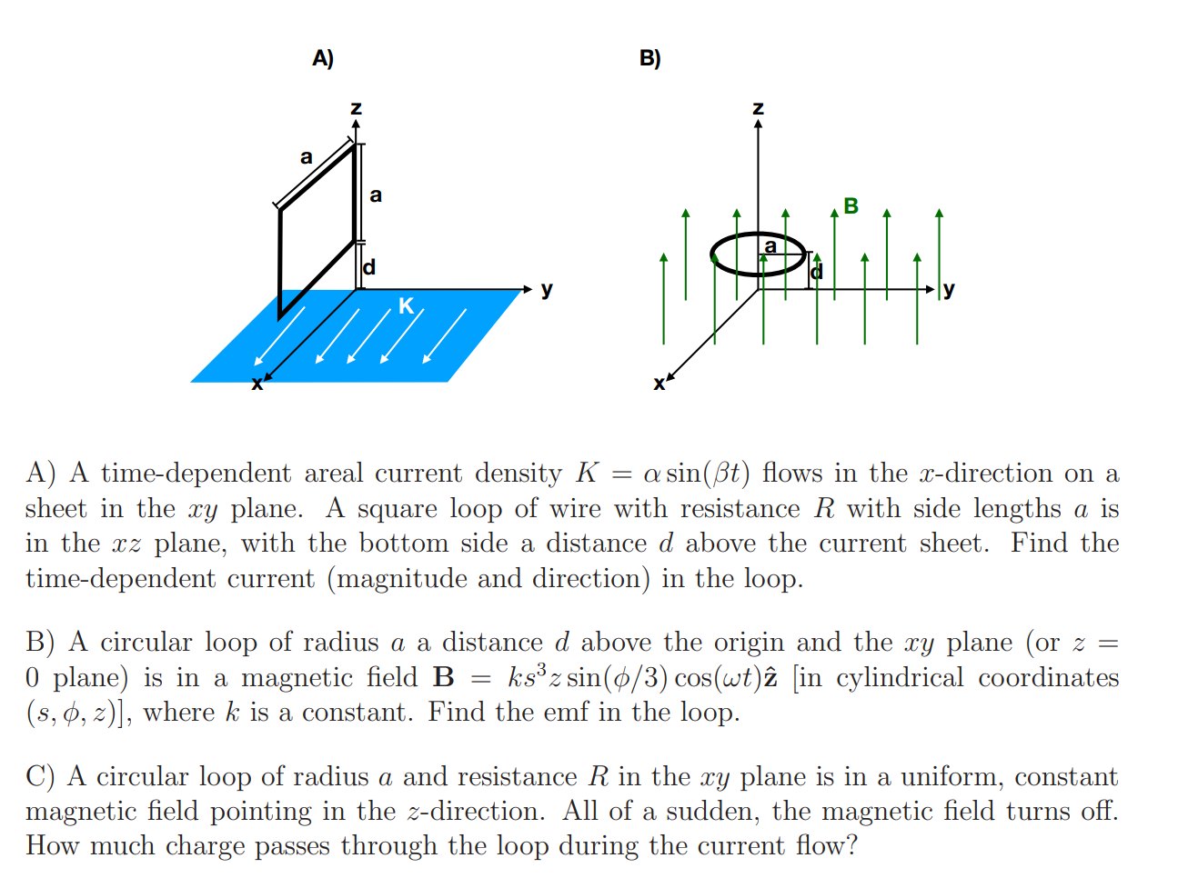 Solved N A) A time-dependent areal current density K = a | Chegg.com