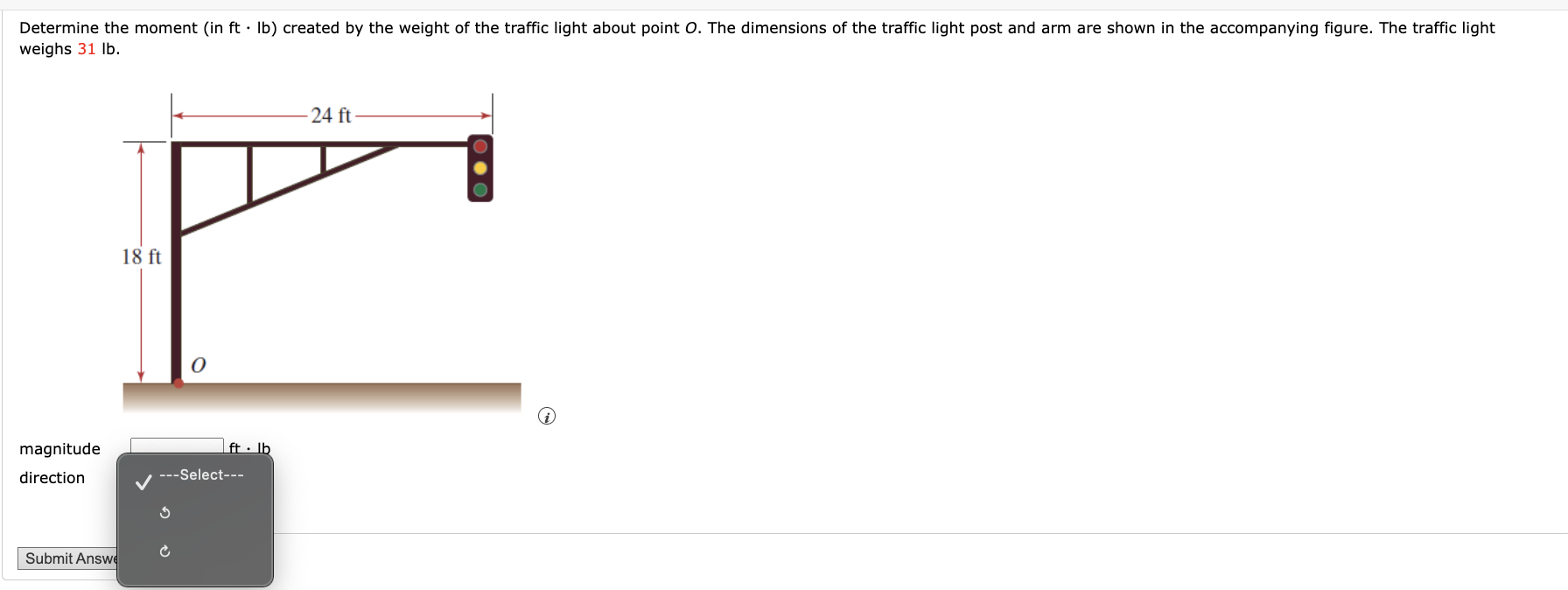 Solved Determine the moment (in \( \mathrm{ft} \cdot | Chegg.com