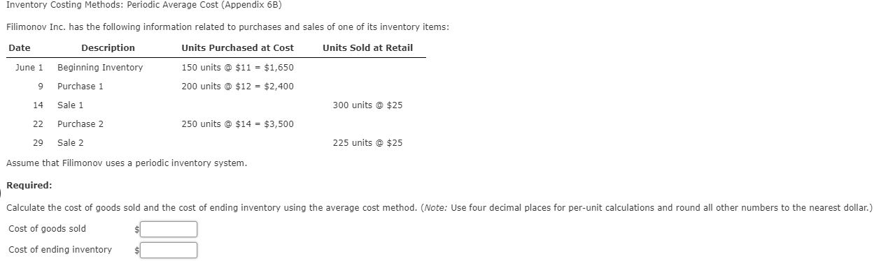 Solved Inventory Costing Methods: Periodic Average Cost | Chegg.com