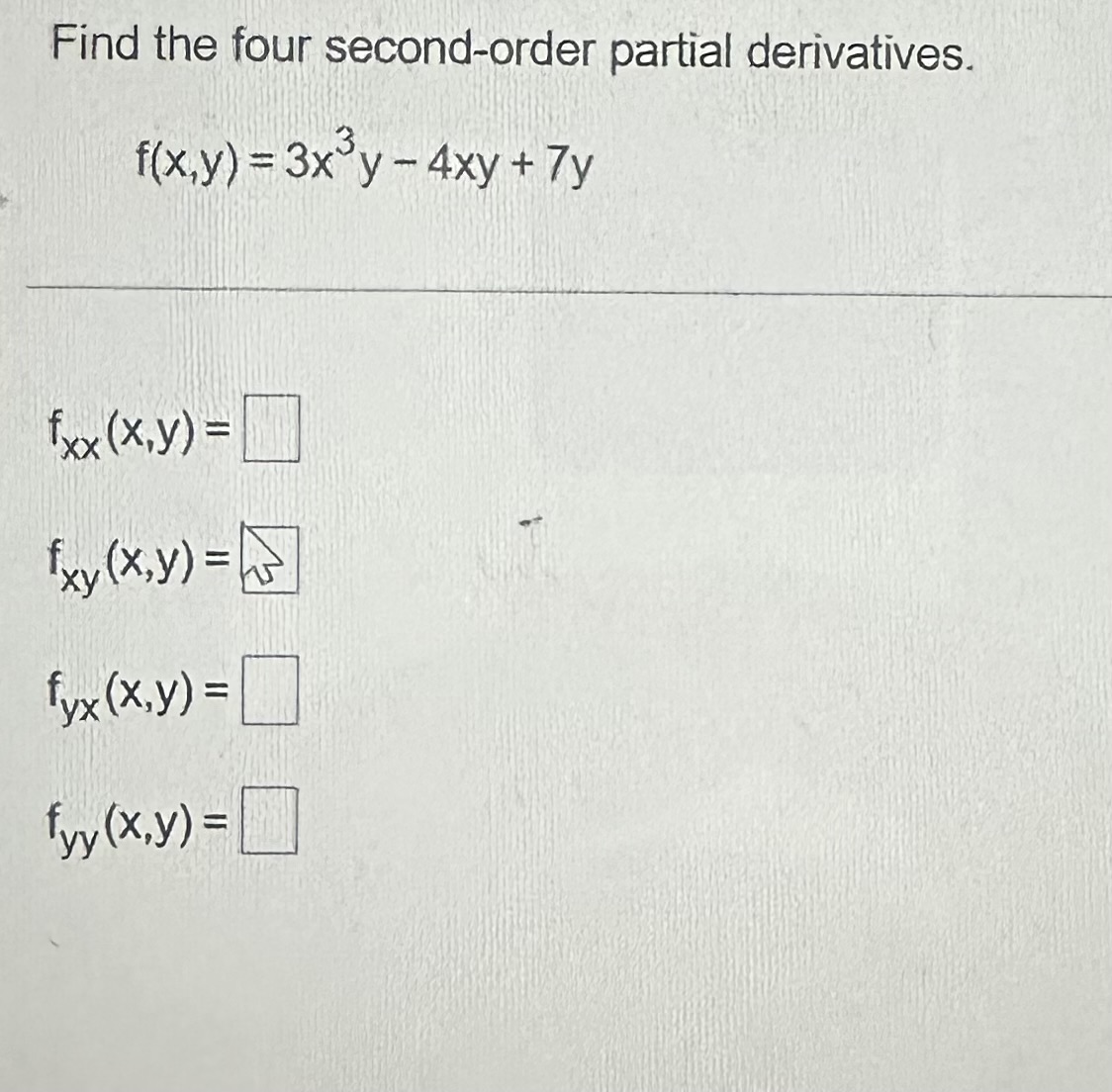 Solved Find the four second-order partial derivatives. | Chegg.com