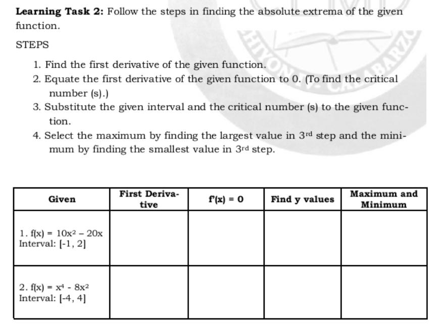 Solved Learning Task 2: Follow the steps in finding the | Chegg.com