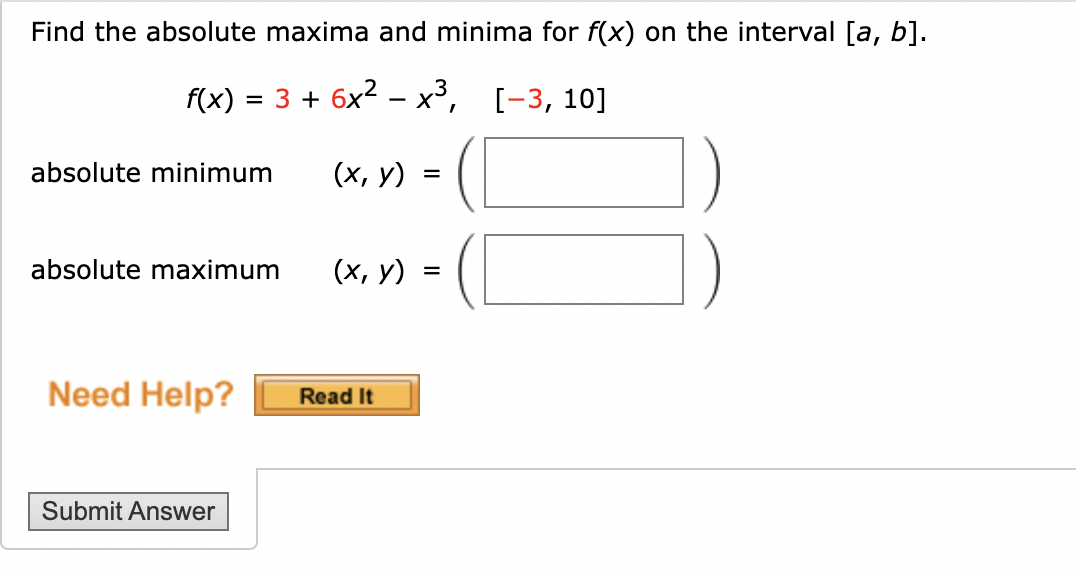 Solved Find the absolute maxima and minima for f(x) on the | Chegg.com