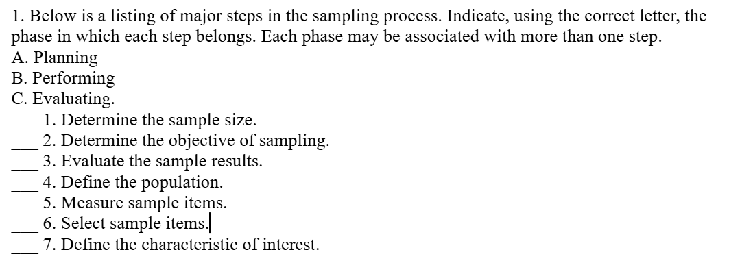 Solved Below is a listing of major steps in the sampling | Chegg.com