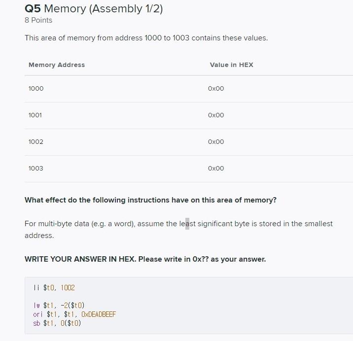 Solved A)the value stored in the memory at address 1000 | Chegg.com