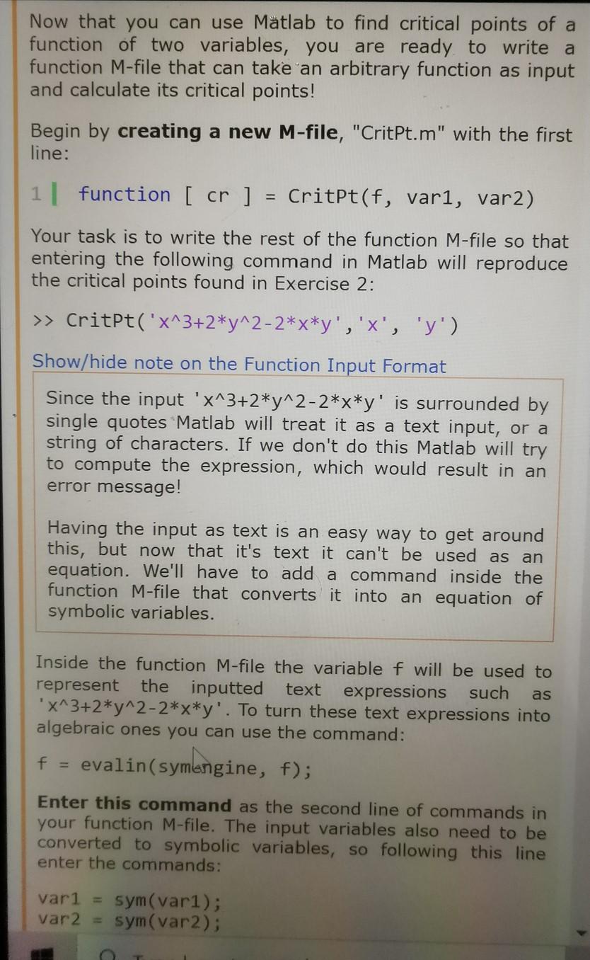 Solved Now that you can use Matlab to find critical points | Chegg.com