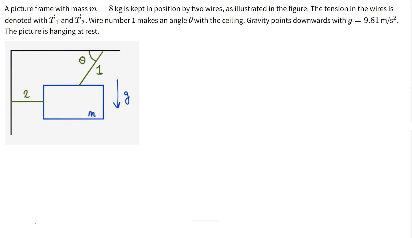 Solved A picture frame with mass m = 8 kg is kept in | Chegg.com