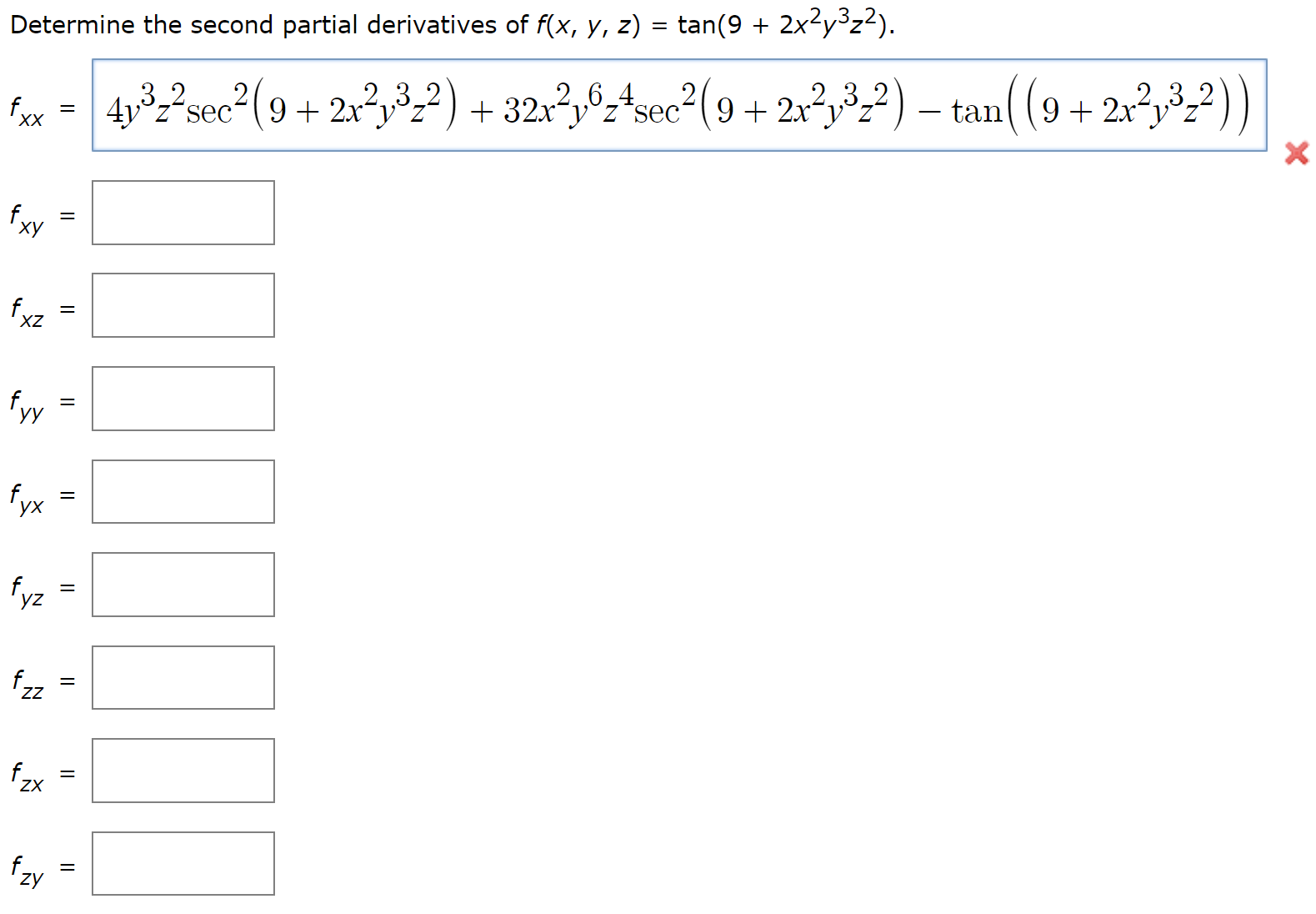 Solved Determine the second partial derivatives off(x, y, z) | Chegg.com