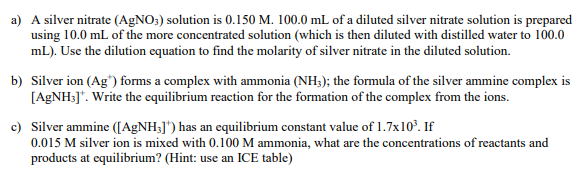 Solved a) A silver nitrate (AgNO3) solution is 0.150 M. | Chegg.com