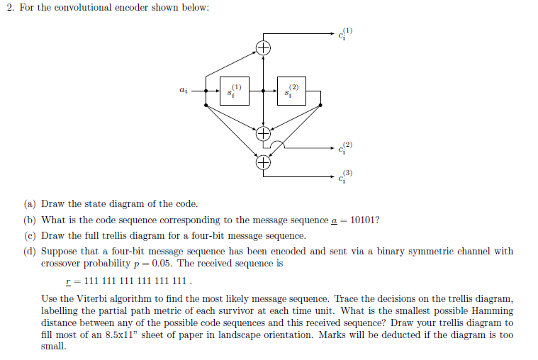 2. For the convolutional encoder shown below: 1 (2) | Chegg.com
