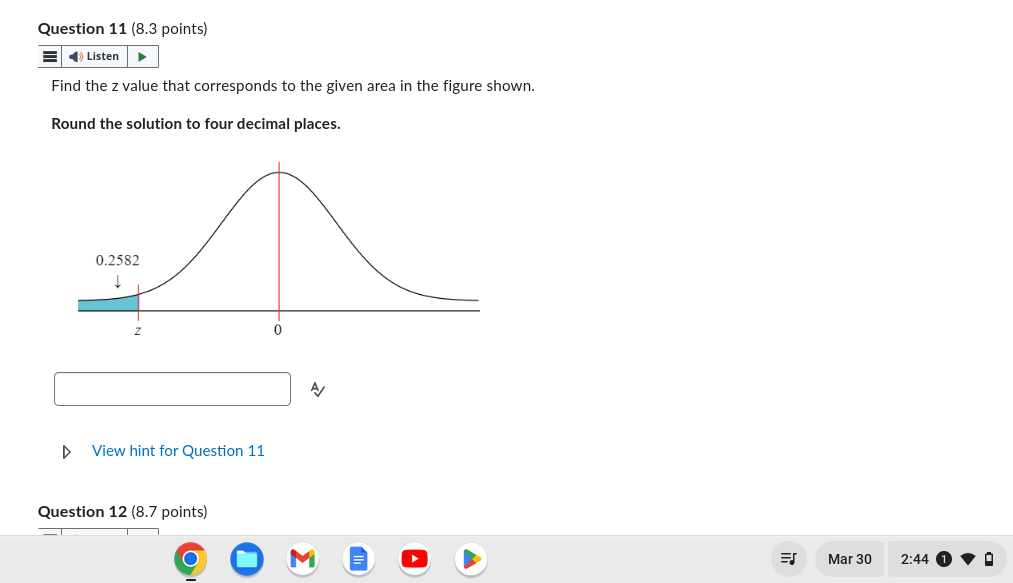 Solved Find the z value that corresponds to the given area | Chegg.com