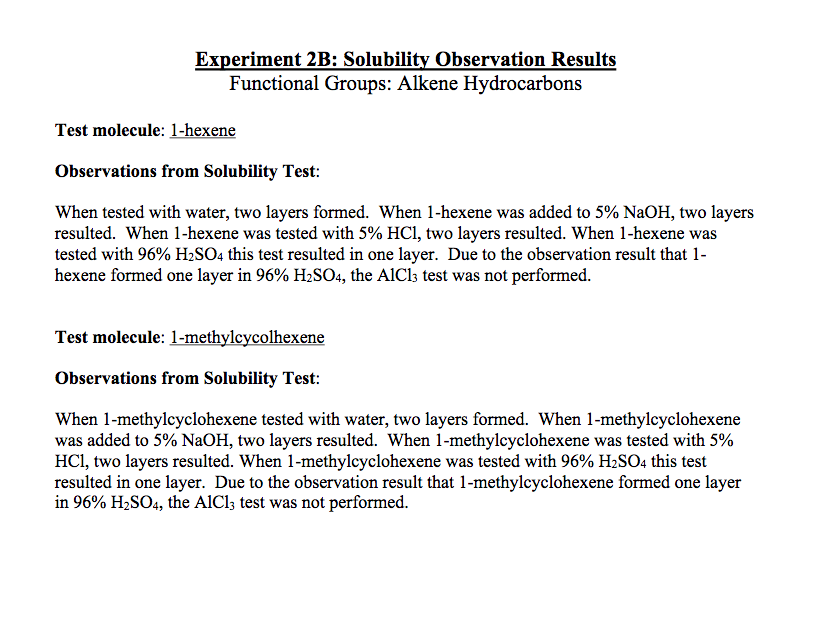Solved Experiment 2B: Solubility Observation Results | Chegg.com