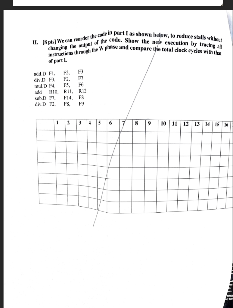 1. [20pts] I. [14 pts] Show the execution of the | Chegg.com