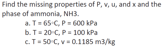 Solved Find the missing properties of P,v,u, and x and the | Chegg.com