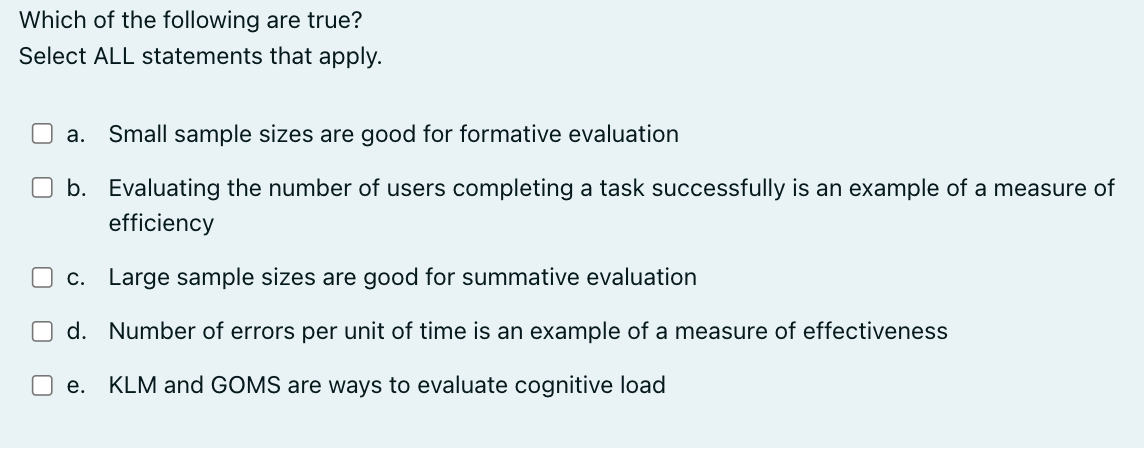 Solved Which of the following are true? Select ALL | Chegg.com
