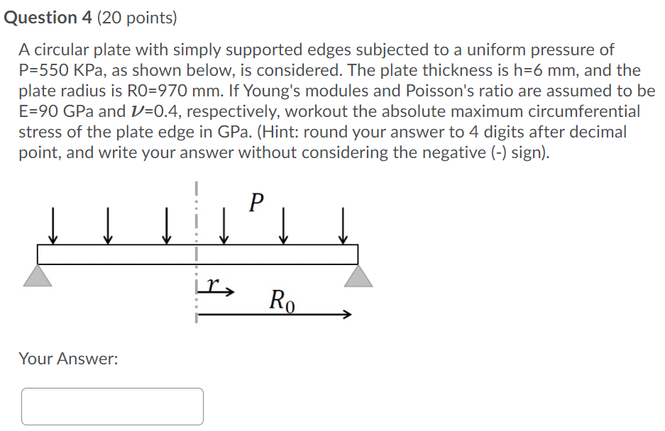 Solved Question 4 (20 points) A circular plate with simply | Chegg.com