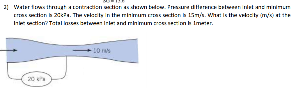 Solved 2) Water flows through a contraction section as shown | Chegg.com