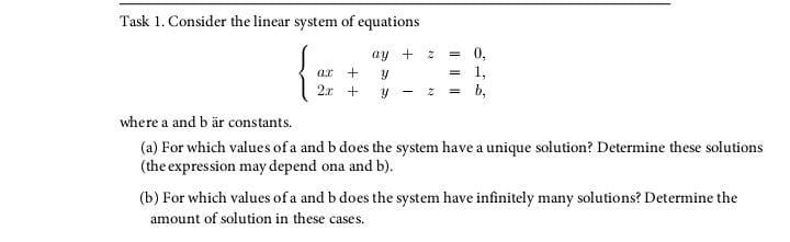 Solved Task 1. Consider the linear system of equations 2 = | Chegg.com