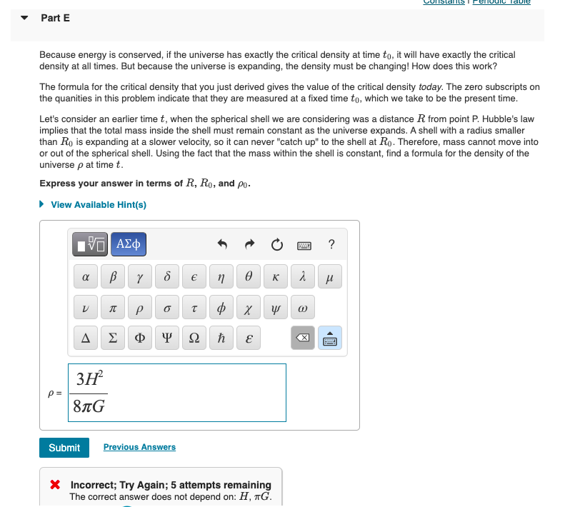 Solved Constants Periodic Table Part C Assume our model | Chegg.com