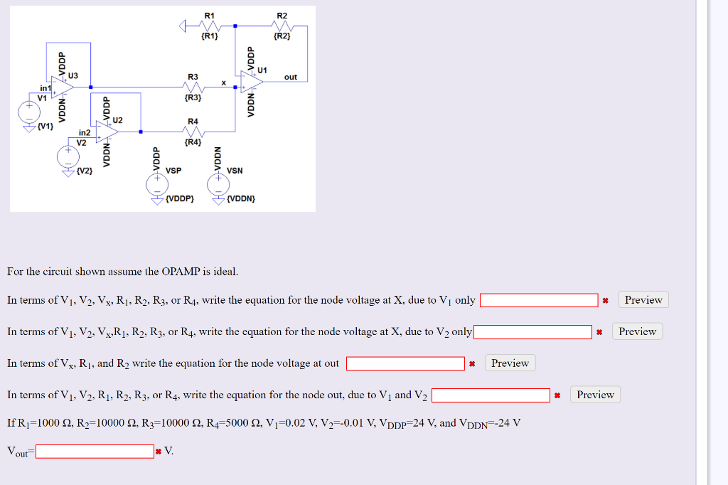 Solved R1 R2 (R1) (R2) VDDP U1 U3 R3 out VDDN VDDP in 1 V1 | Chegg.com