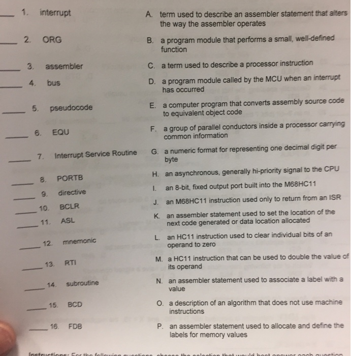 Solved Interrupt ORG assembler bus pseudocode EQU | Chegg.com