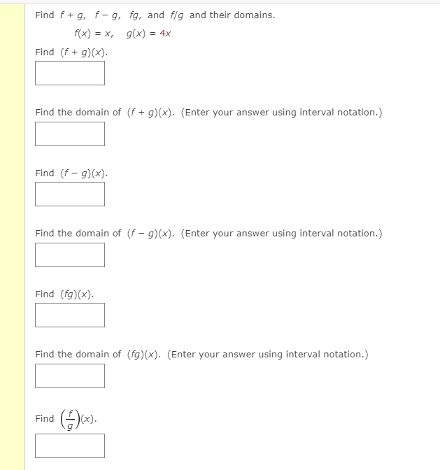 Solved Find f+g, f-g, fg, and flg and their domains. f(x) = | Chegg.com