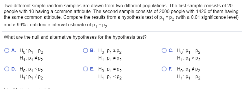 Solved Two different simple random samples are drawn from | Chegg.com