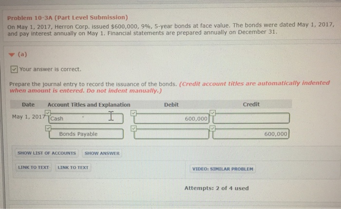 Solved Problem 10-3A (Part Level Submission) On May 1, 2017, | Chegg.com