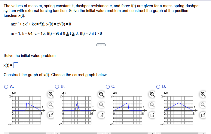 Solved The values of ﻿mass m, ﻿spring constant k, ﻿dashpot | Chegg.com
