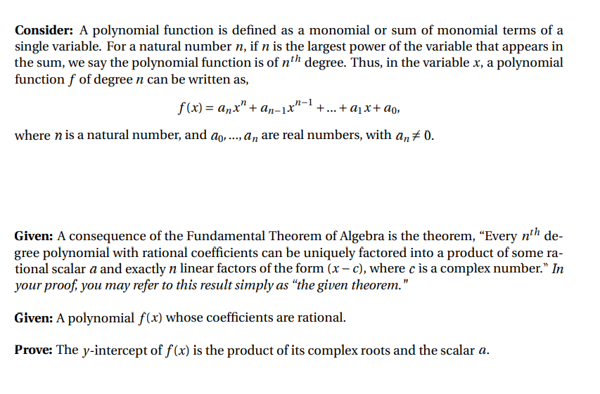 Solved Consider: A polynomial function is defined as a | Chegg.com