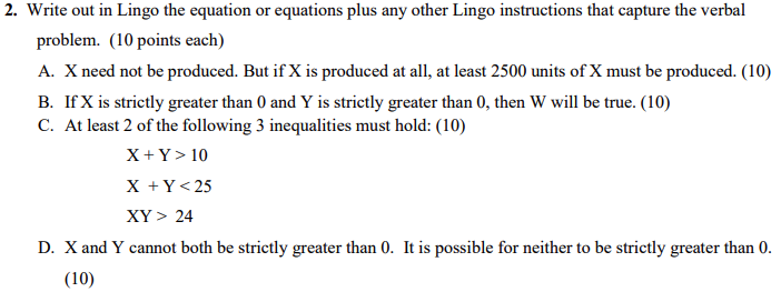 Solved 2. Write out in Lingo the equation or equations plus | Chegg.com