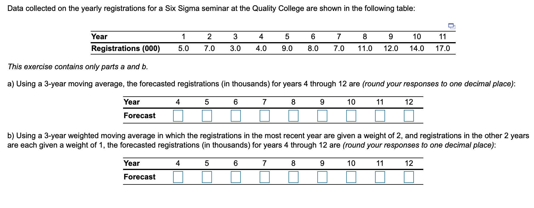 Solved Data collected on the yearly registrations for a Six | Chegg.com