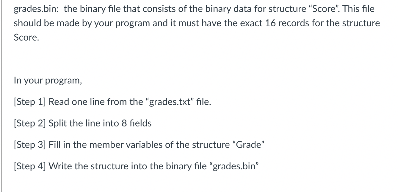 Solved [5] Make a program that constructs the binary file | Chegg.com