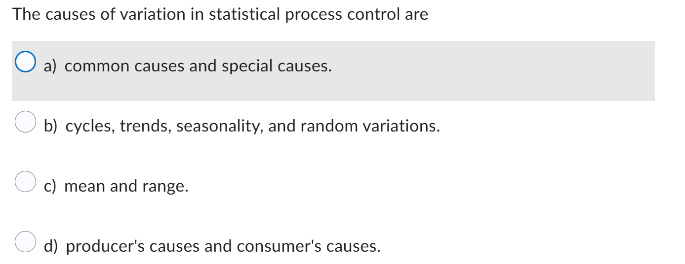 Solved The causes of variation in statistical process | Chegg.com