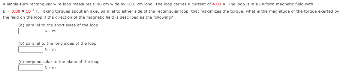 Solved A Single Turn Rectangular Wire Loop Measures 600 Cm 