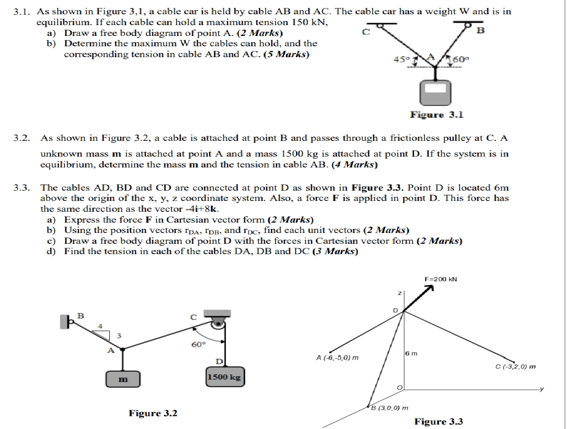 Solved 3.1. As shown in Figure 3,1, a cable car is held by | Chegg.com