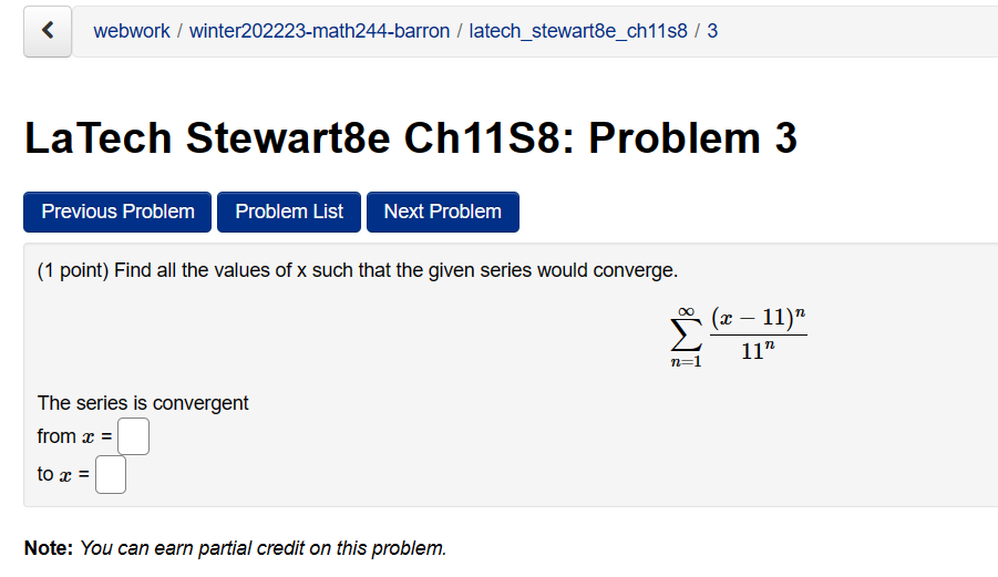 Solved LaTech Stewart8e Ch11S8: Problem 3 (1 point) Find all | Chegg.com