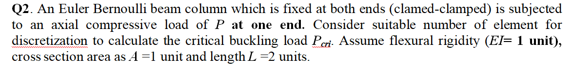 Solved Q2. ﻿An Euler Bernoulli beam column which is fixed at | Chegg.com