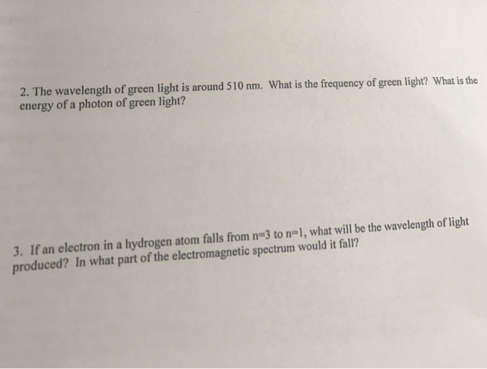 Solved 2. The wavelength of green light is around 510 nm. | Chegg.com