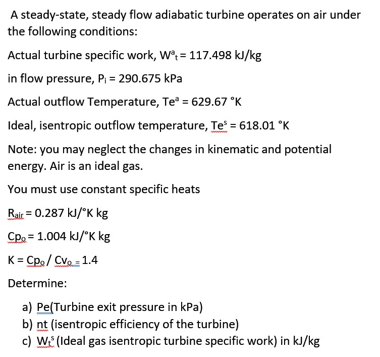 Solved A steady-state, steady flow adiabatic turbine | Chegg.com