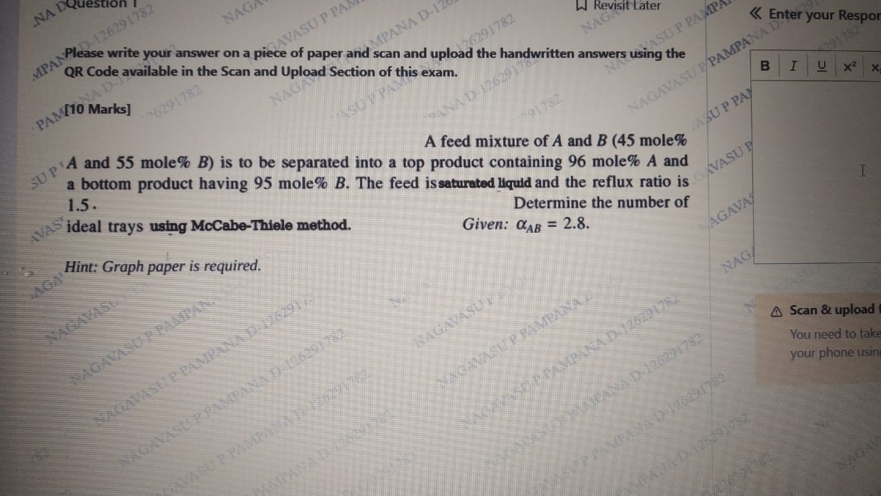 Solved [10 ﻿Marks]A feed mixture of A and A and 55mole%B ) | Chegg.com